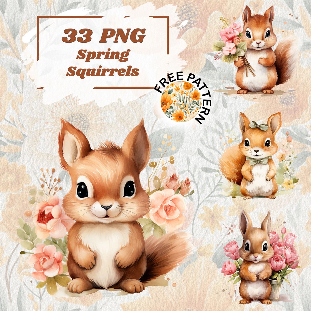 Watercolor Spring Squirrels, Squirrel Clipart, Watercolor Animals ...