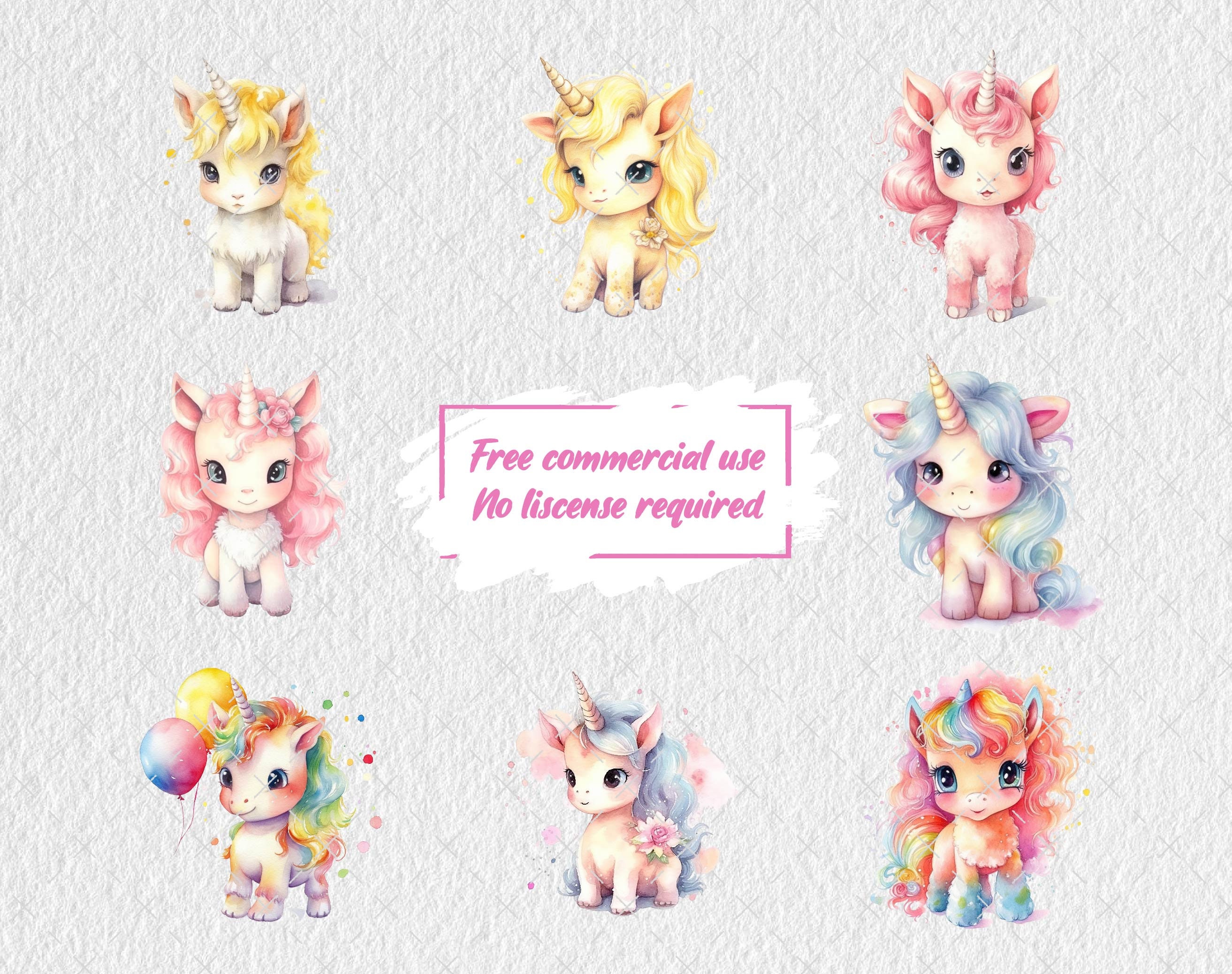 Cute Unicorn Watercolor Clipart Baby Unicorns PNG Magic - Etsy