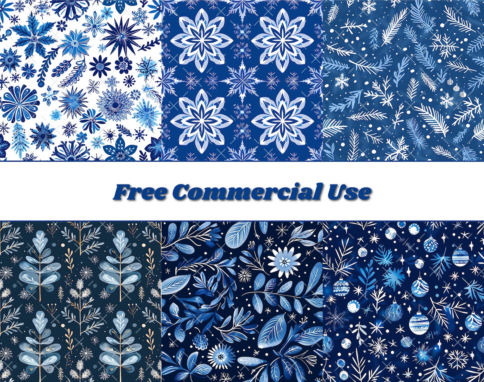 Blue Christmas Digital Seamless Patterns | Winter Holiday Backgrounds ...
