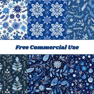 Blue Christmas Digital Seamless Patterns Winter Holiday Backgrounds ...