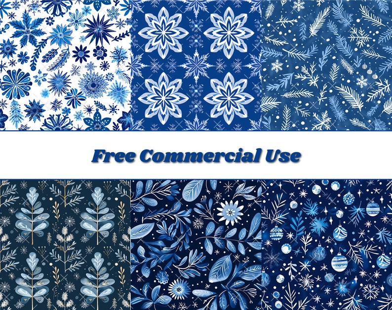 Blue Christmas Digital Seamless Patterns | Winter Holiday Backgrounds ...