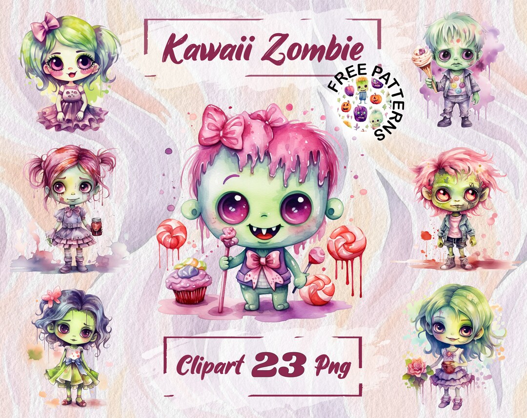 Watercolor Cute Zombies Clipart Halloween Zombie Clipart Cute Halloween ...