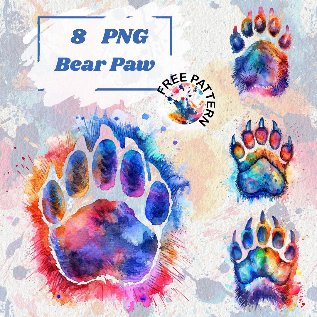 Watercolor Paw Print Bear Paw Clipart Colorful Paw Prints Cute Paws PNG ...