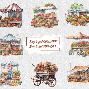 Watercolor Farmers Market Clipart Summer PNG Bundle Vegetables Clipart ...
