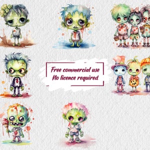 Watercolor Cute Zombies Clipart Halloween Zombie Clipart Cute Halloween ...