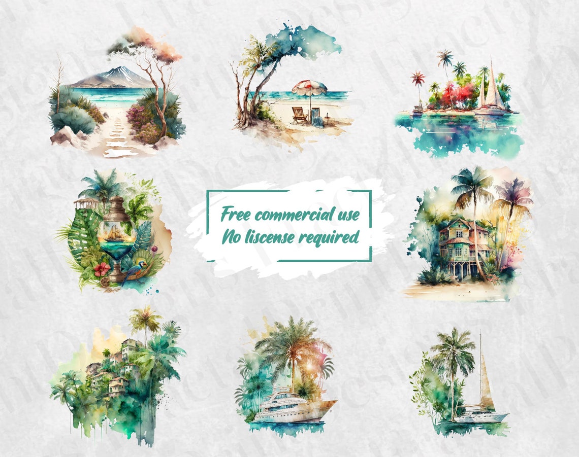 Tropical Watercolor Paradise Summer Clipart Bundle Tropical - Etsy