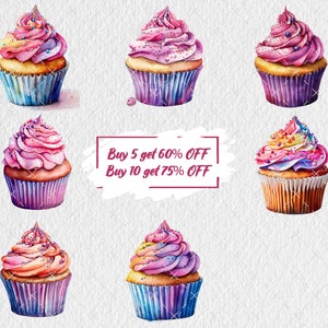 Watercolor Cupcake Clipart Bundle , Glittery Cupcakes, Watercolor ...