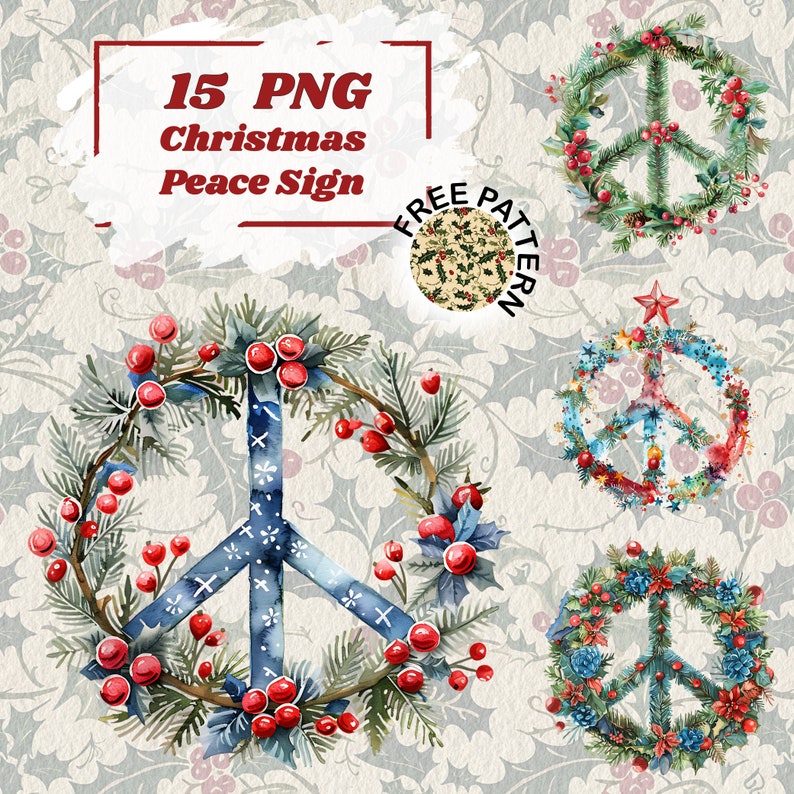 Christmas Peace Sign Clipart PNG, Festive Holiday Peace Symbol Graphics ...