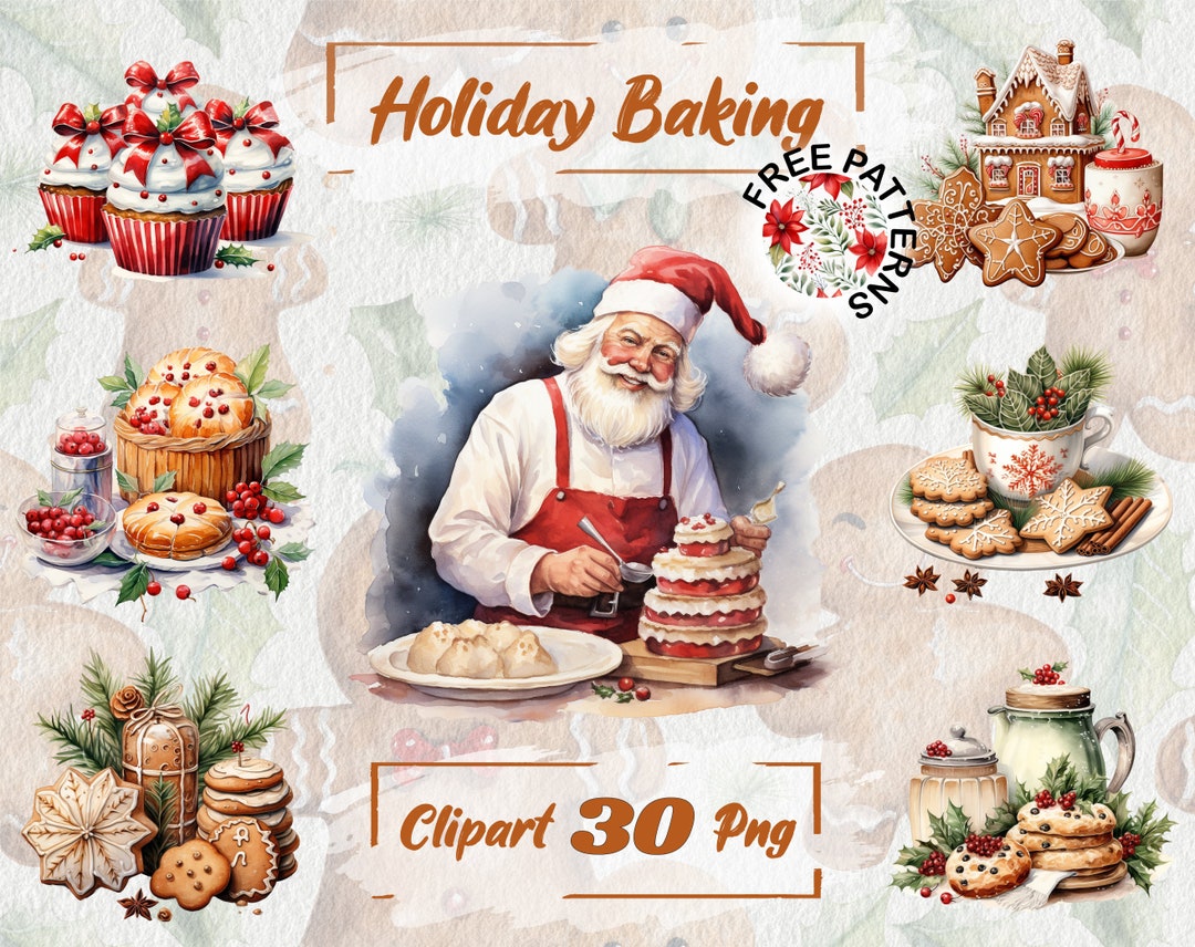 Christmas Baking Clipart, Watercolor Baking PNG, Christmas Sweets Clip ...