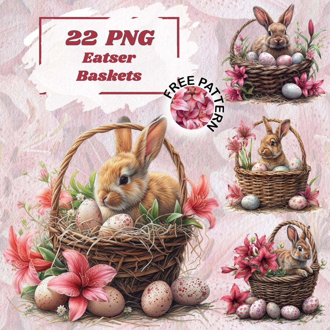 Watercolor Bunny in Easter Basket Clipart, Easter PNG Files, Easter ...