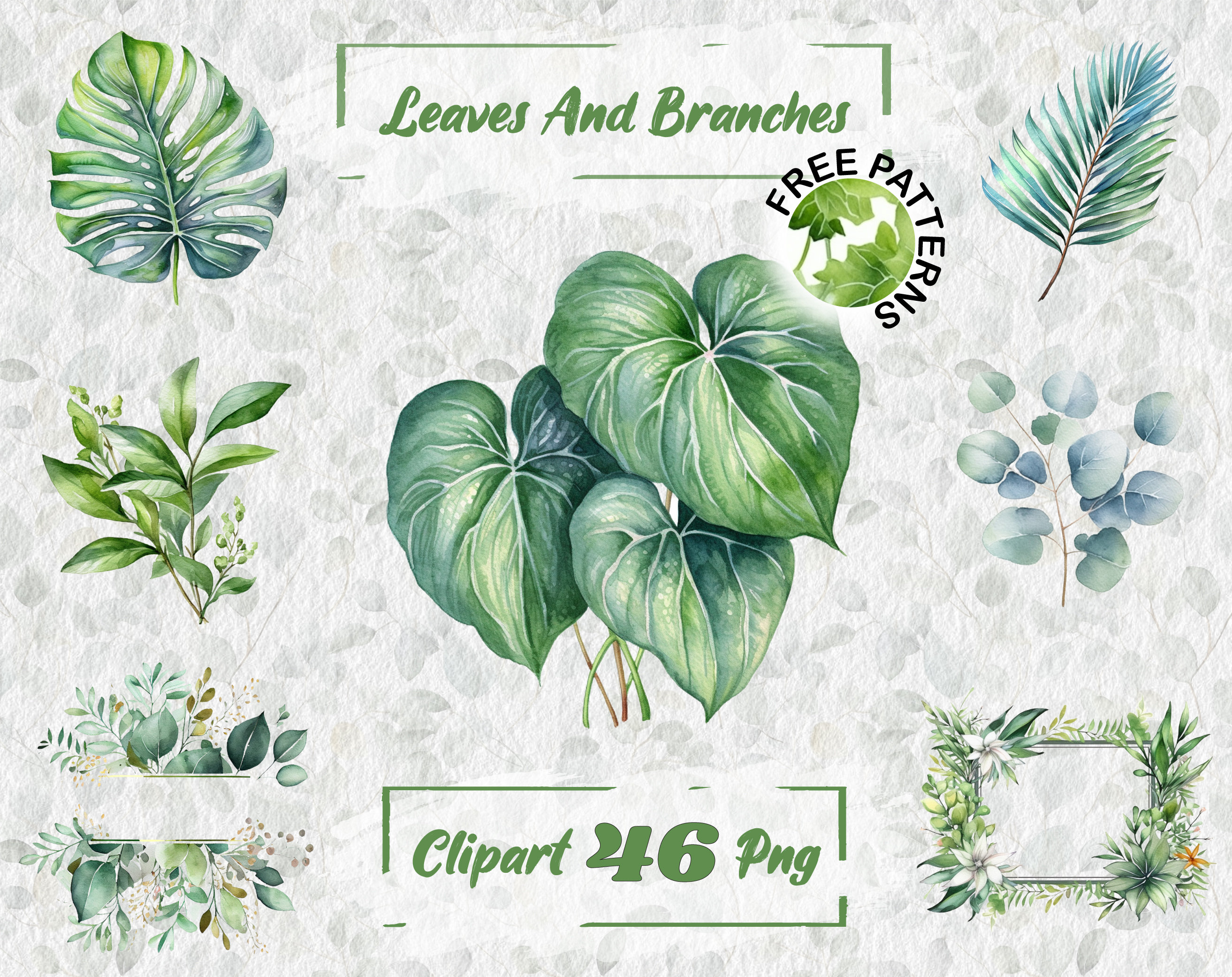 Watercolor Leaves and Branches Leaf Clipart PNG Eucalyptus - Etsy