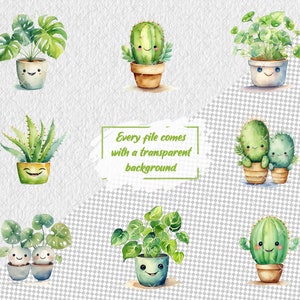Watercolor Cute Plants Kawaii Plants Kawaii Clipart Watercolor Cute ...