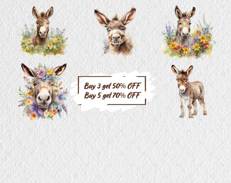 Happy Donkey Clipart Farm Animals Clipart Watercolor Donkey - Etsy