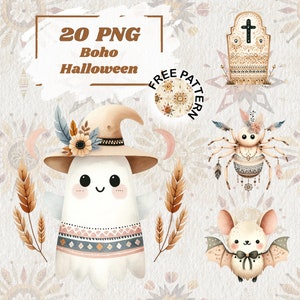 Boho Halloween Clipart PNG, Transparent Background, Bohemian Halloween ...
