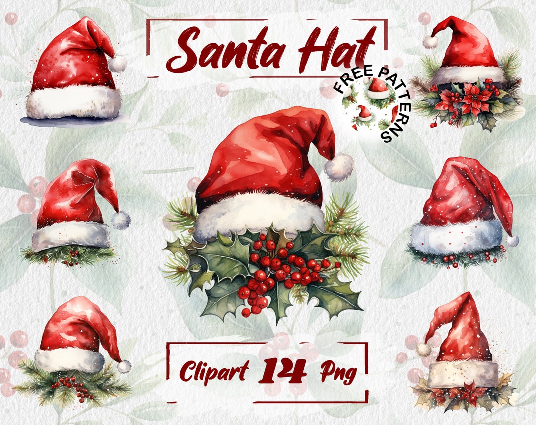 Santa Hat Clipart, Christmas Hat Clipart, Christmas Decor, Christmas ...