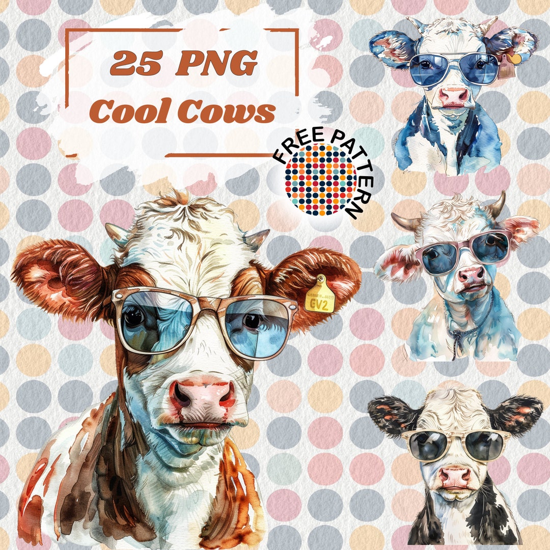 Cool Cows Clipart PNG, Transparent Background, Stylish Cow Graphics ...