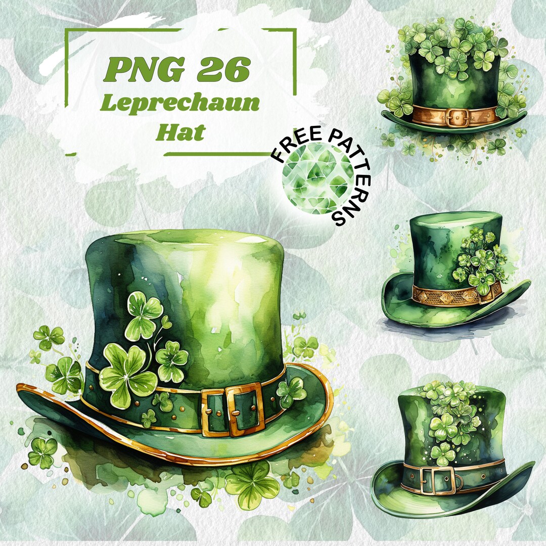 Watercolor Leprechaun Hat, Emerald Hat Clipart Bundle, Green Hat Png ...