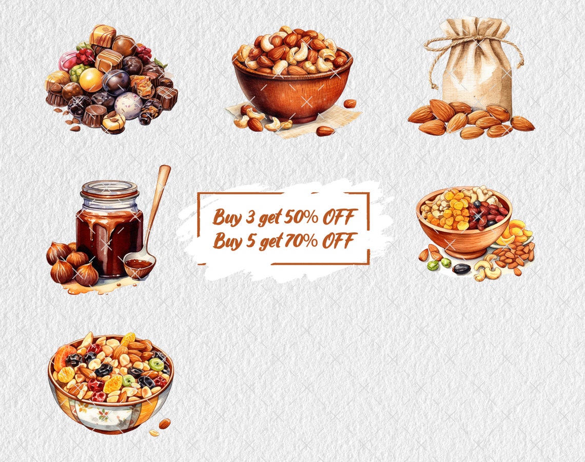 Watercolor Nuts Clipart Nuts Bundle Wallnut PNG Almond PNG - Etsy