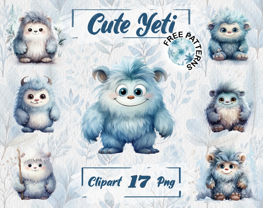 Cute Yeti Clipart, Watercolor Winter Clipart, Cute Monster PNG ...