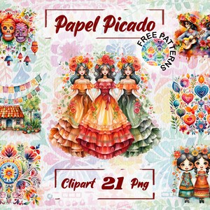 Papel Picado Clipart, Watercolor Dia De Los Muertos, Transparent Papel ...