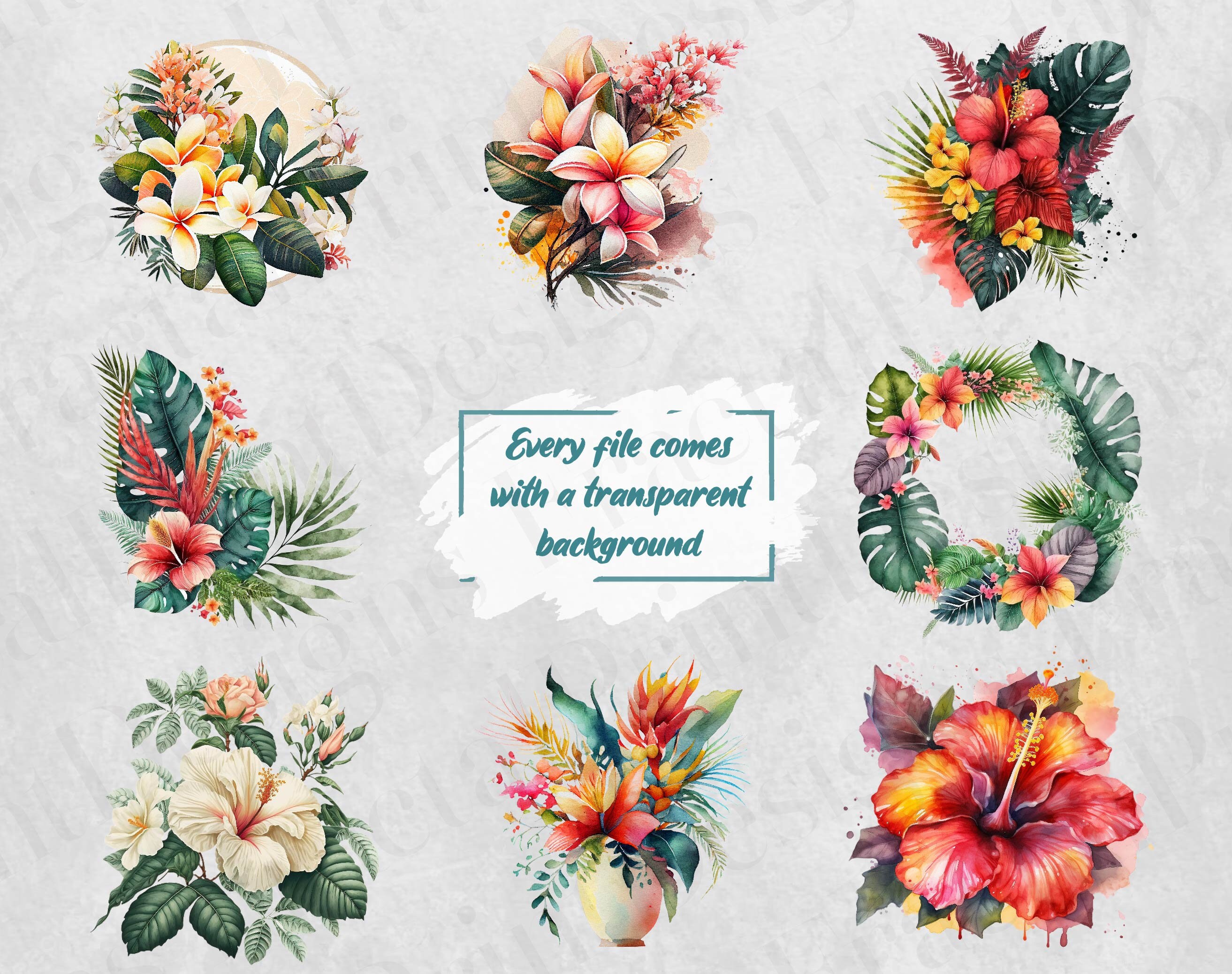 Watercolor Tropical Flowers Clipart Tropical Flowers Bundle - Etsy