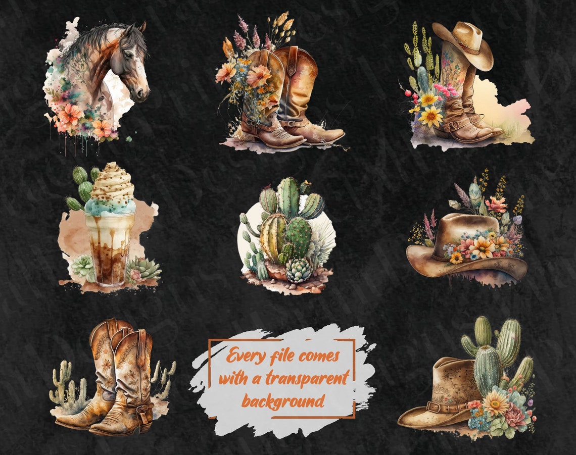 Watercolour Western Cowgirl Clipart Wild Western PNG Bundle Cowgirl ...
