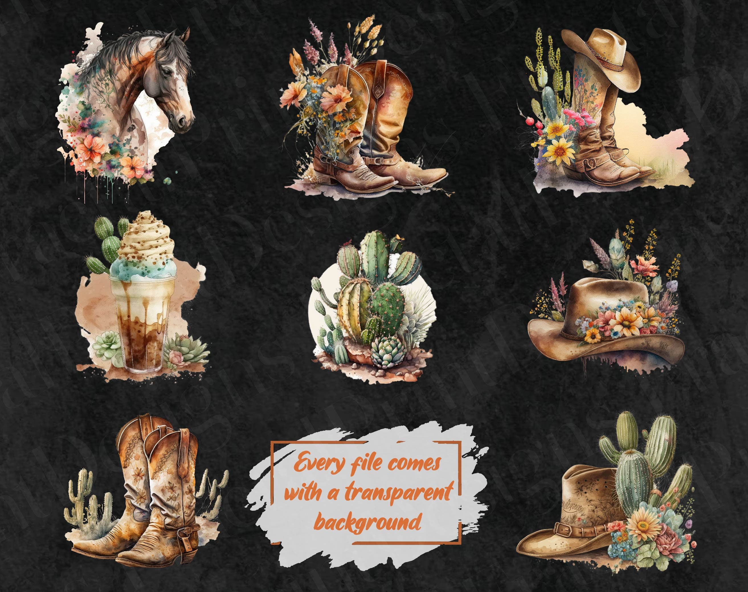 Watercolour Western Cowgirl Clipart Wild Western PNG Bundle Cowgirl ...
