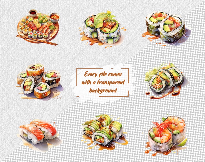 Watercolor Sushi Clipart Sushi PNG Japanese Food Clipart - Etsy