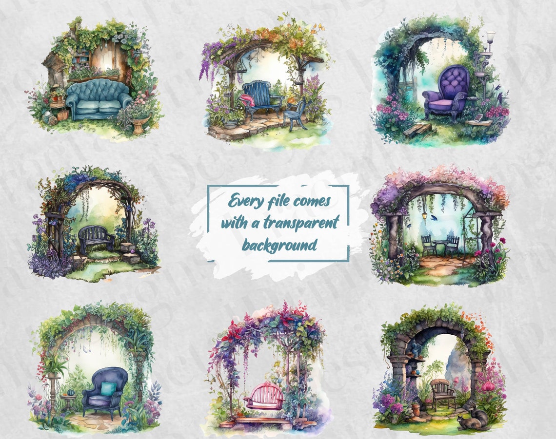 Watercolor Secret Garden Clipart Fantasy Garden Secret Corner Bundle ...