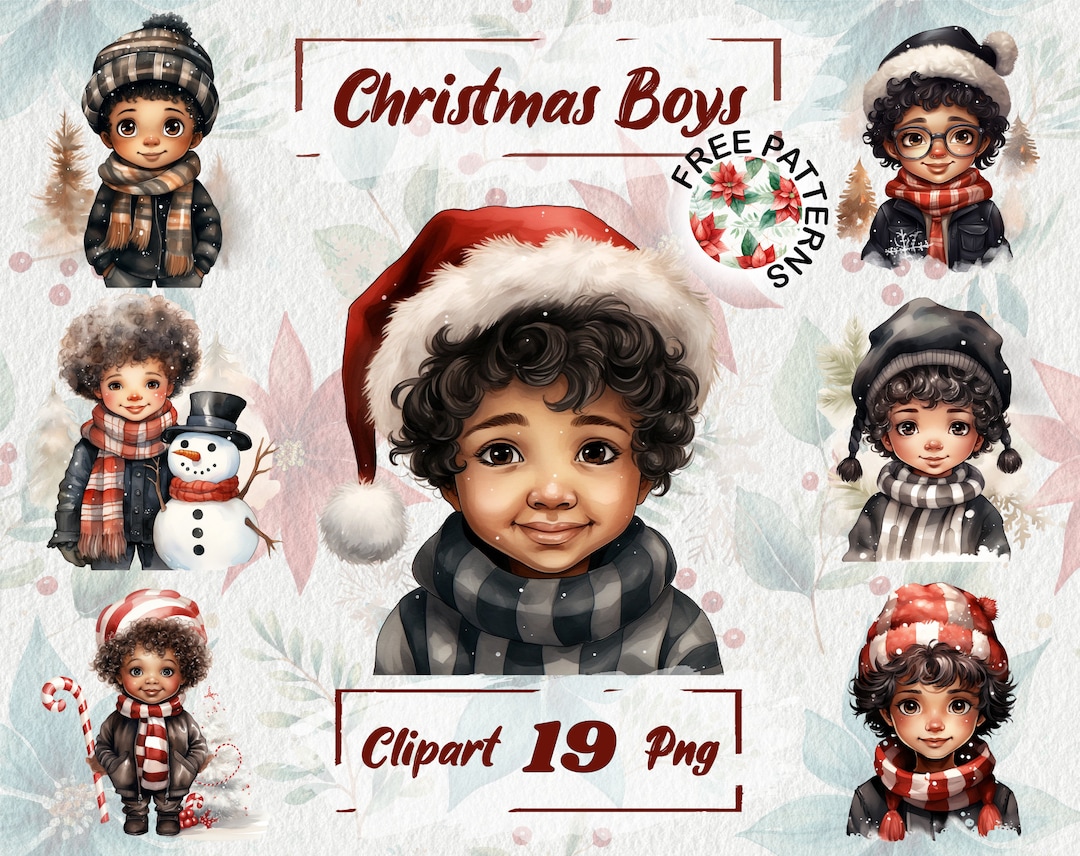 Christmas Little Boy, Watercolor Clipart Bundle, Transparent PNG, Cute ...