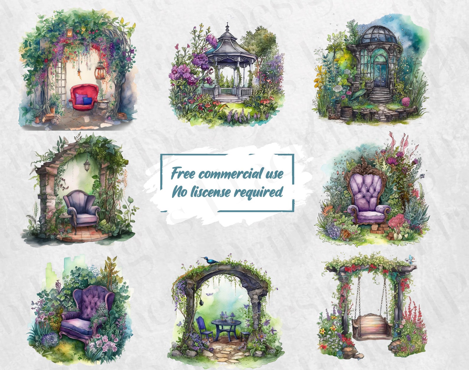 Watercolor Secret Garden Clipart Fantasy Garden Secret Corner Bundle ...