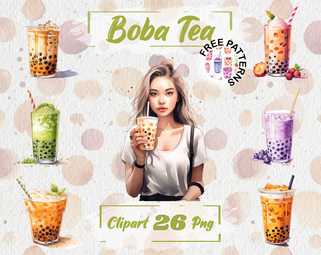 Watercolor Bubble Tea Cute Boba Tea Clipart Kawaii Boba Tea Milk Tea ...