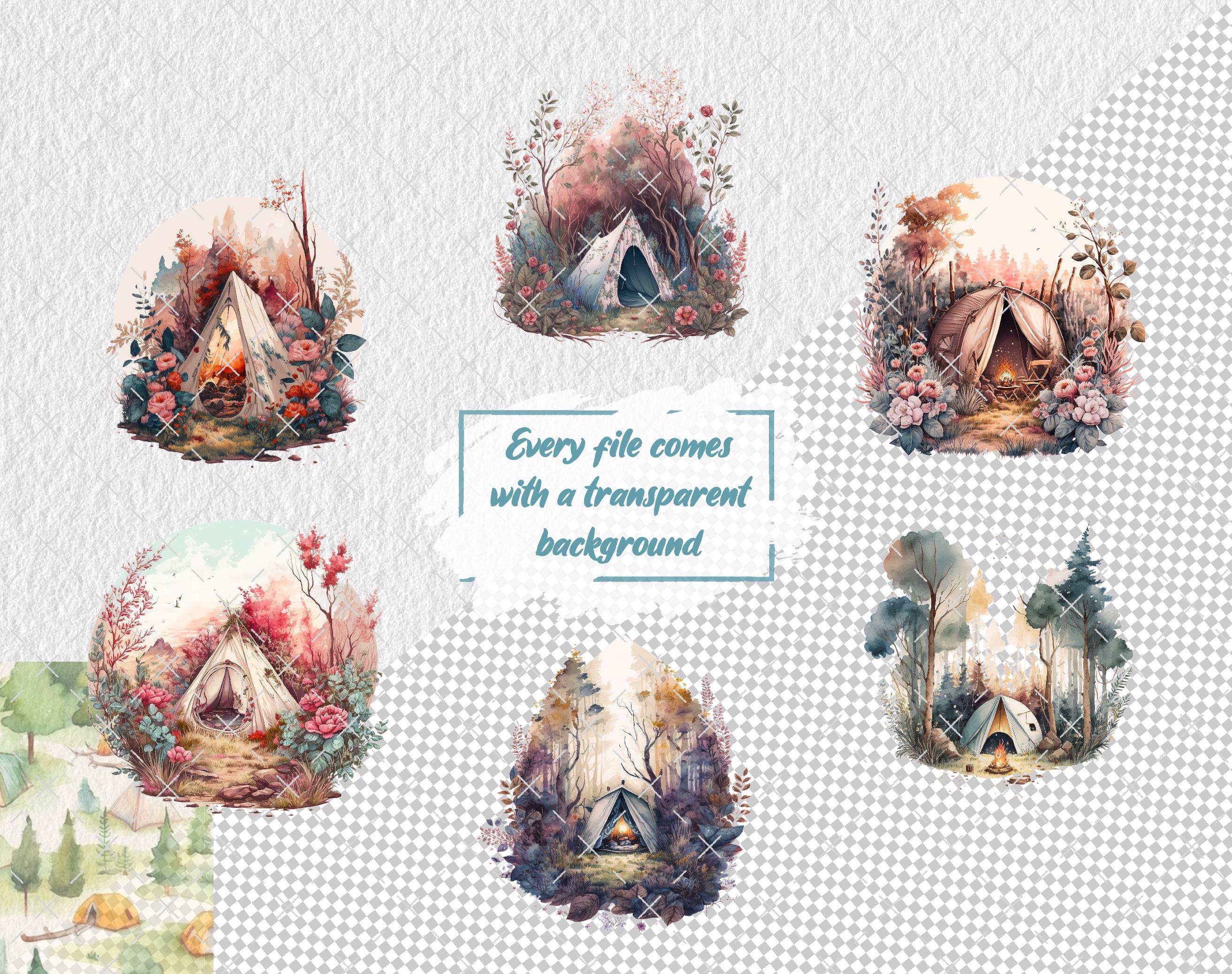 Watercolor Camping Clipart Summer Adventure Bundle Camper Van - Etsy