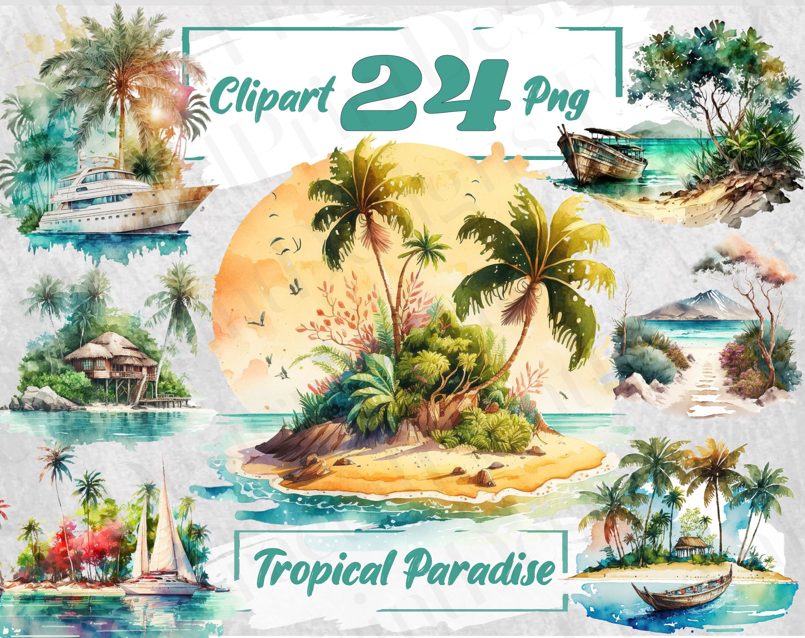 Tropical Watercolor Paradise Summer Clipart Bundle Tropical - Etsy