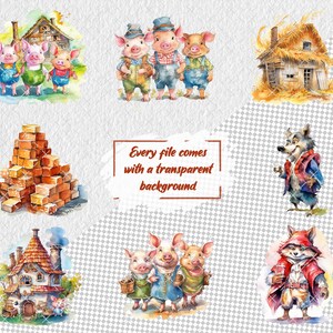 Three Little Pigs Clipart, Watercolor Fairy Tale, Fairy Tale Clipart ...