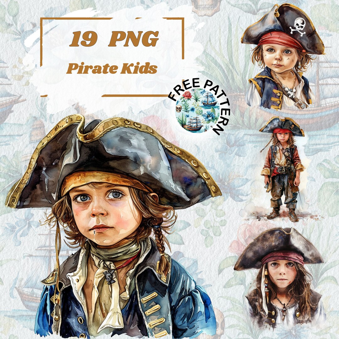 Cute Pirates Clipart Bundle, Watercolor Clipart, Children Buccaneers ...