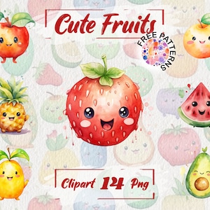 Watercolor Cute Fruits Kawaii Fruits Kawaii Clipart Watercolor Cute ...