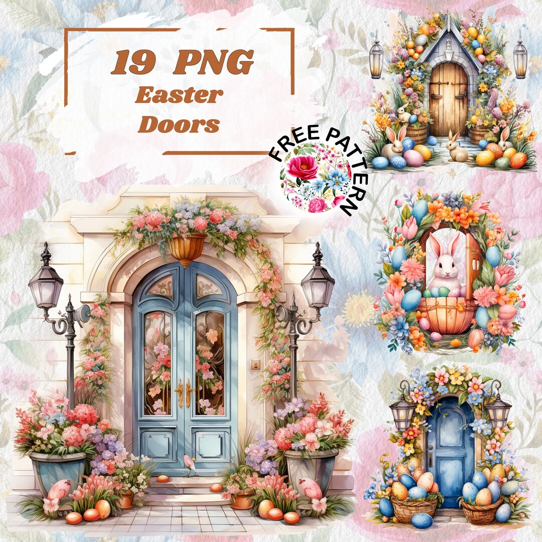 Easter Door Watercolor Clipart, Easter Card Making Clipart, Transparent ...