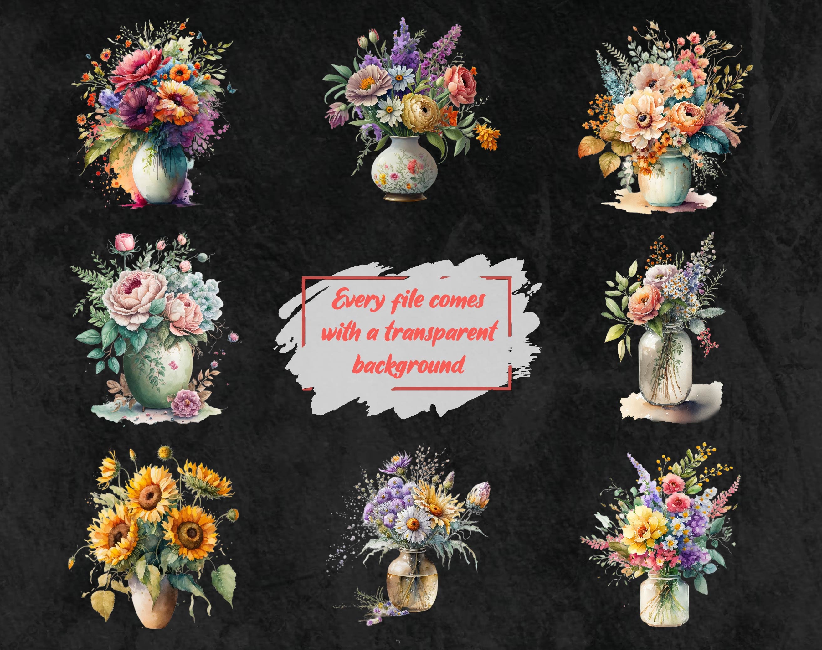 Vase of Flowers Clipart Bundle Watercolor Floral Bouquets - Etsy
