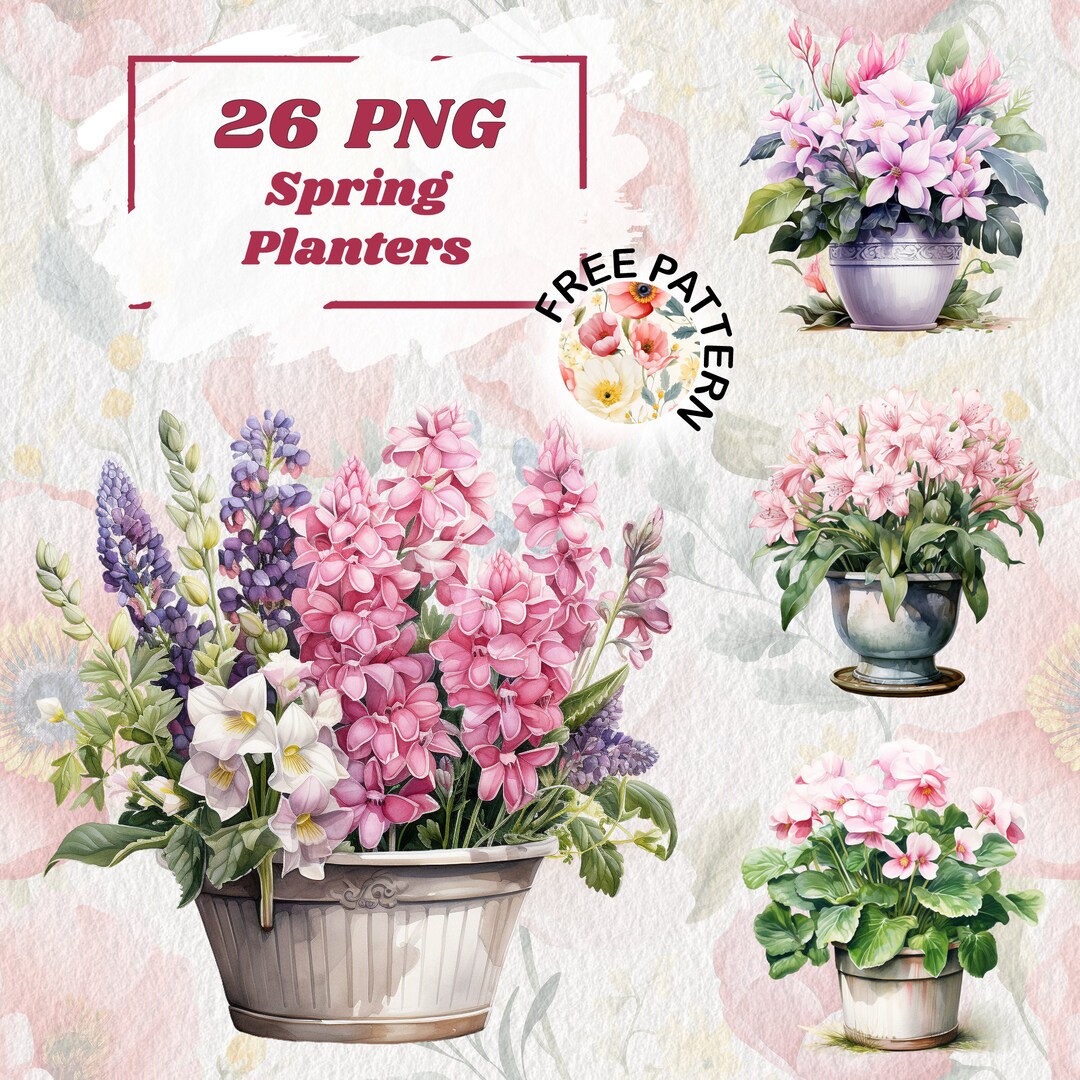 Watercolor Spring Planters Clipart Springtime Cute Planter Boxes ...