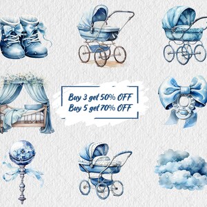 Baby Shower Clipart Blue Baby Watercolor Clipart Baby Boy Nursery ...