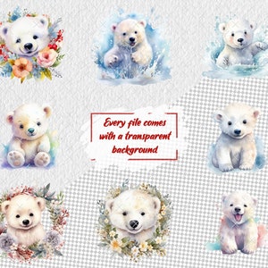 Watercolor Polar Bears, Bear Clipart, Watercolor Bear Png, Cute Animals ...