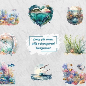Watercolor Ocean Bundle Ocean Life Clipart Summer PNG Bundle Sea ...