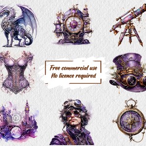 Purple Steampunk Clipart, Steampunk Butterfly, Rose, Mechanical Heart PNG, Watercolor Steampunk ...