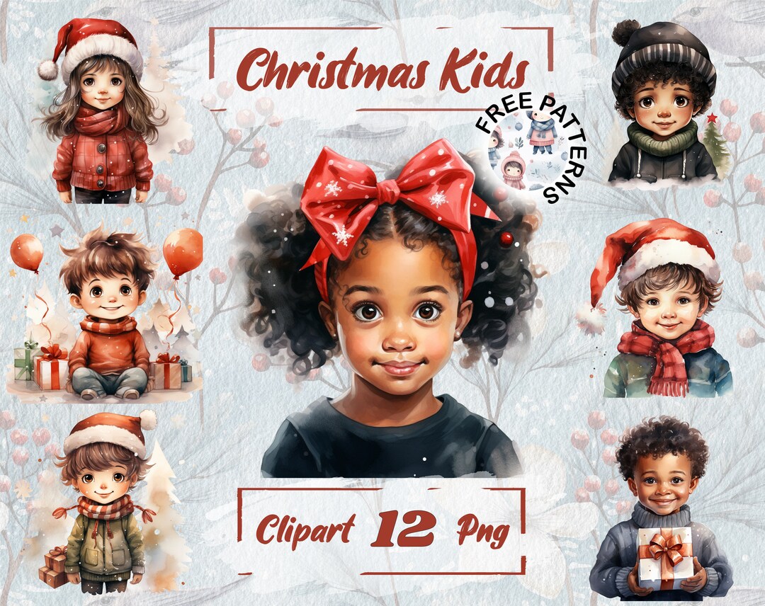 Christmas Kids Clipart, Watercolor Cute Kids, Transparent Christmas ...