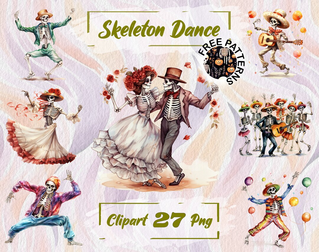 Watercolor Skeleton Clipart Halloween PNG Bundle Day of the Dead ...