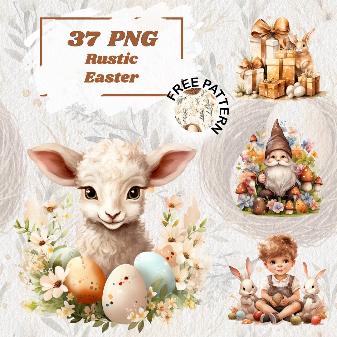 Rustic Easter Clipart, Beige Easter Clipart, Easter Bunny Clipart Png ...