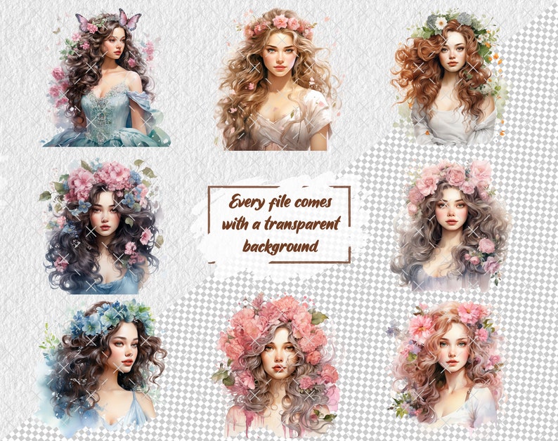 Spring Princess Clipart Bundle, Fairytale Clipart, Floral Png ...