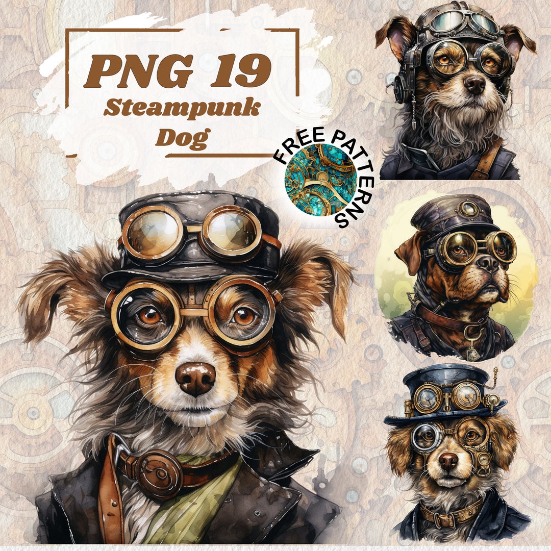 Steampunk Dog Clipart, Steampunk Images, Watercolor Dog Graphics ...