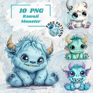 Cute Kawaii Monster Clipart, Monster PNG Digital Download, Monster ...